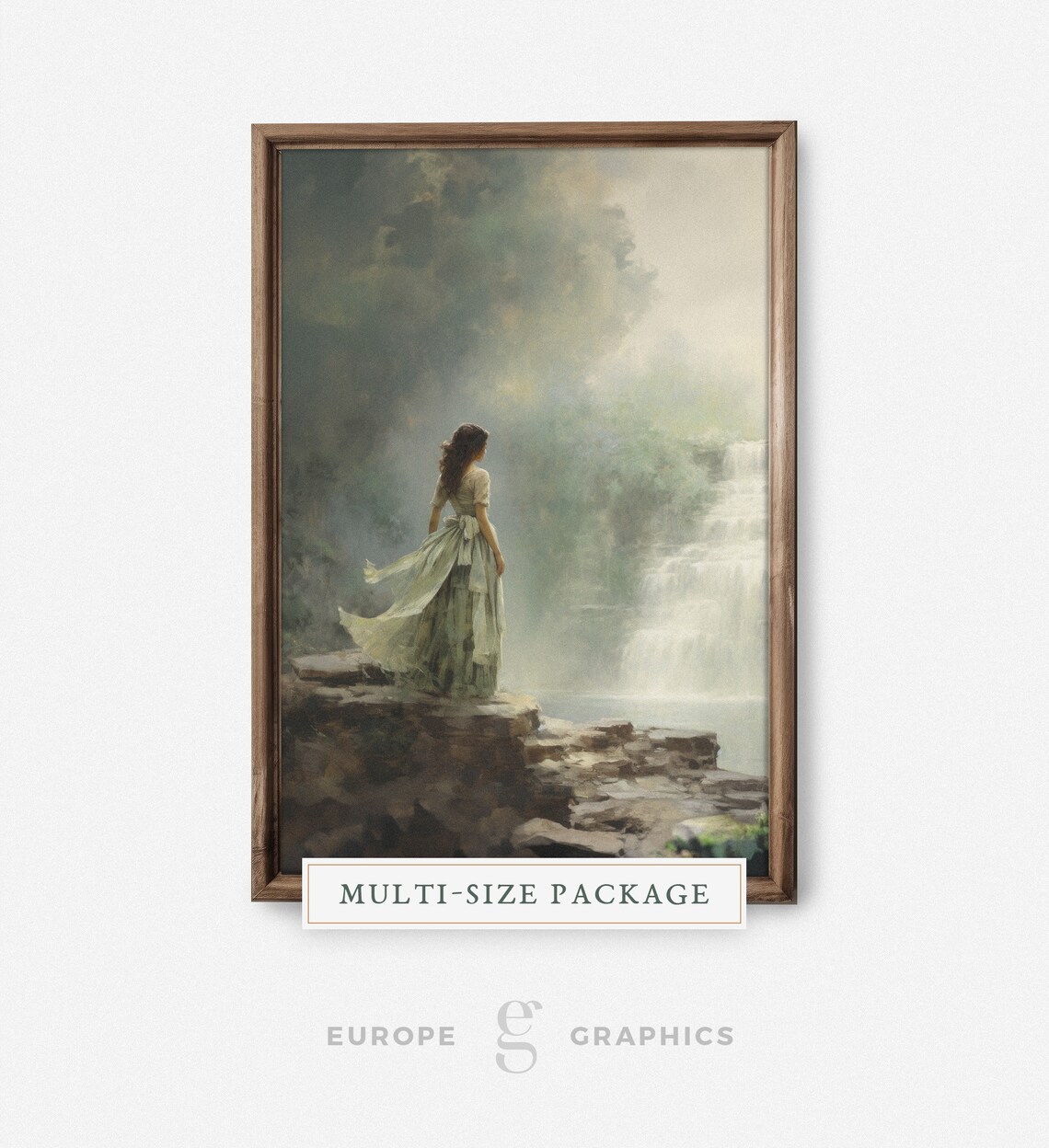 Printable Cascade Reverie Lady in a Dress Digital Artwork, Landscape ...