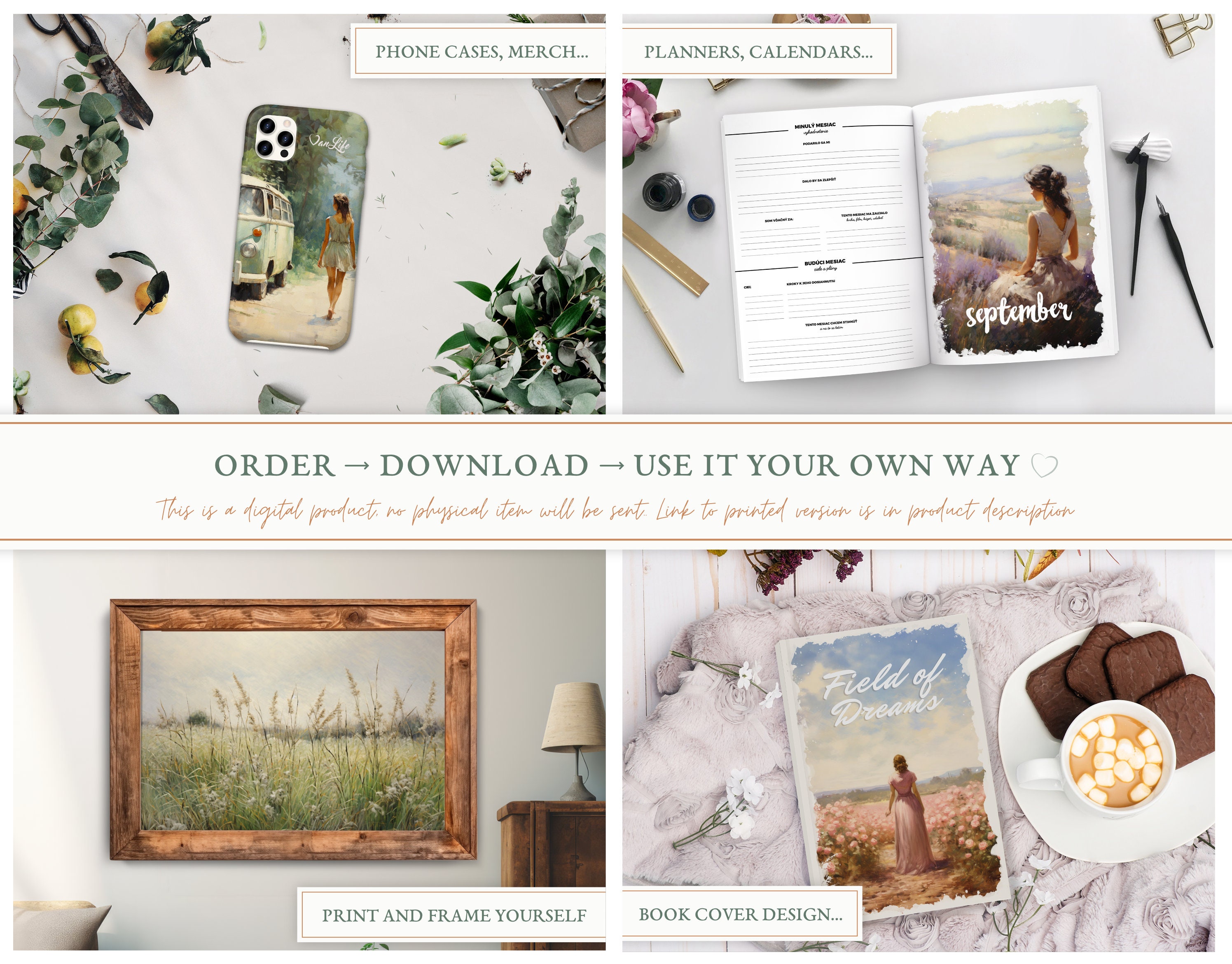 Printable Cascade Reverie Lady in a Dress Digital Artwork, Landscape ...