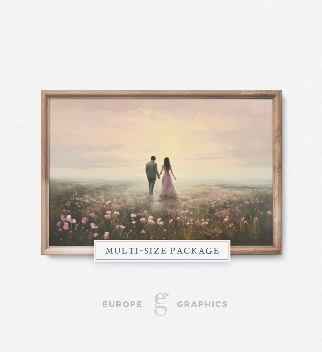 Printable Sunset Promenade Love Couple Landscape Digital Artwork ...