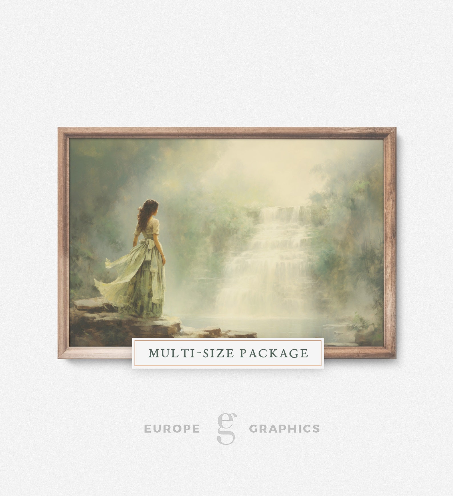 Printable Cascade Reverie Lady in a Dress Digital Artwork, Landscape ...