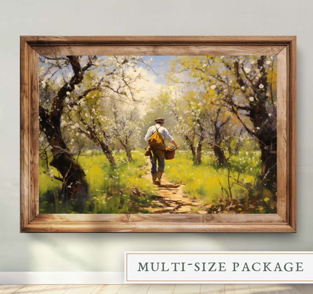 Printable Springtime Stroll Orchard Landscape Digital Artwork, Nature ...