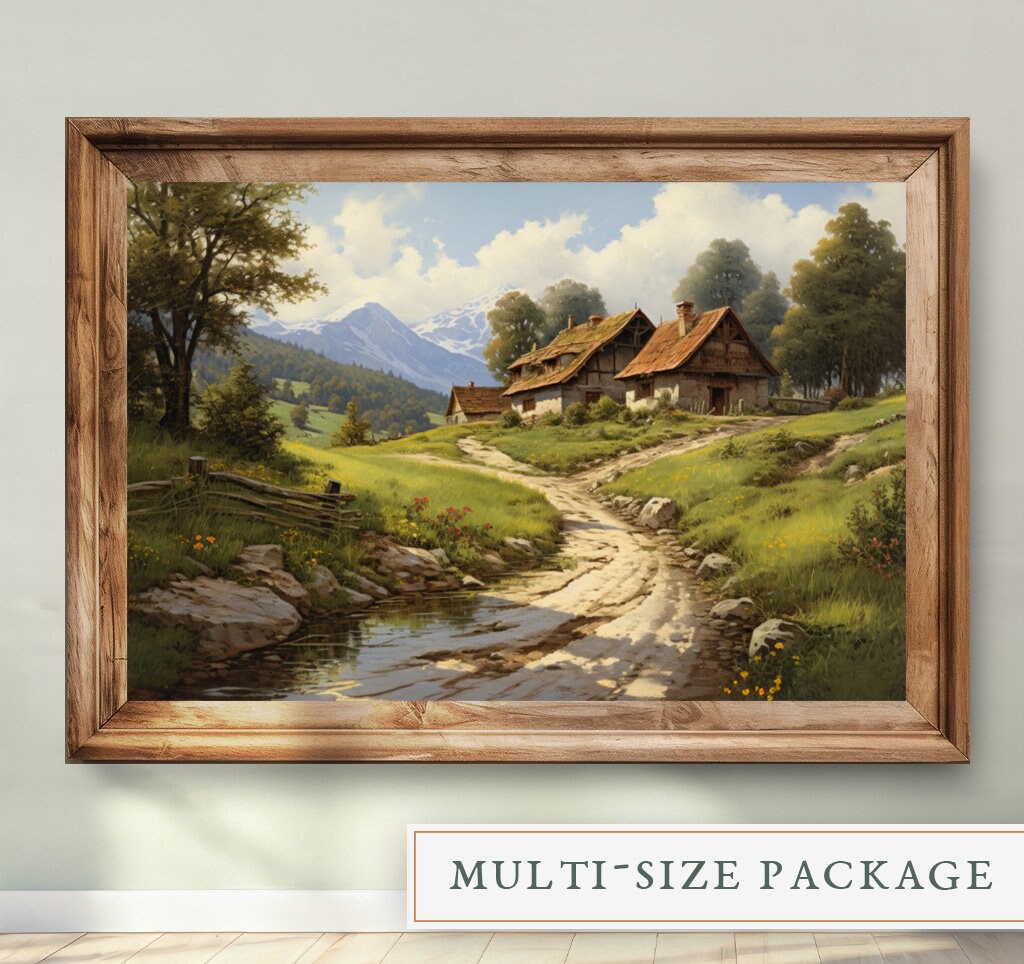 Printable Alpine Retreat Rustic House Digital Artwork, Digi Art ...