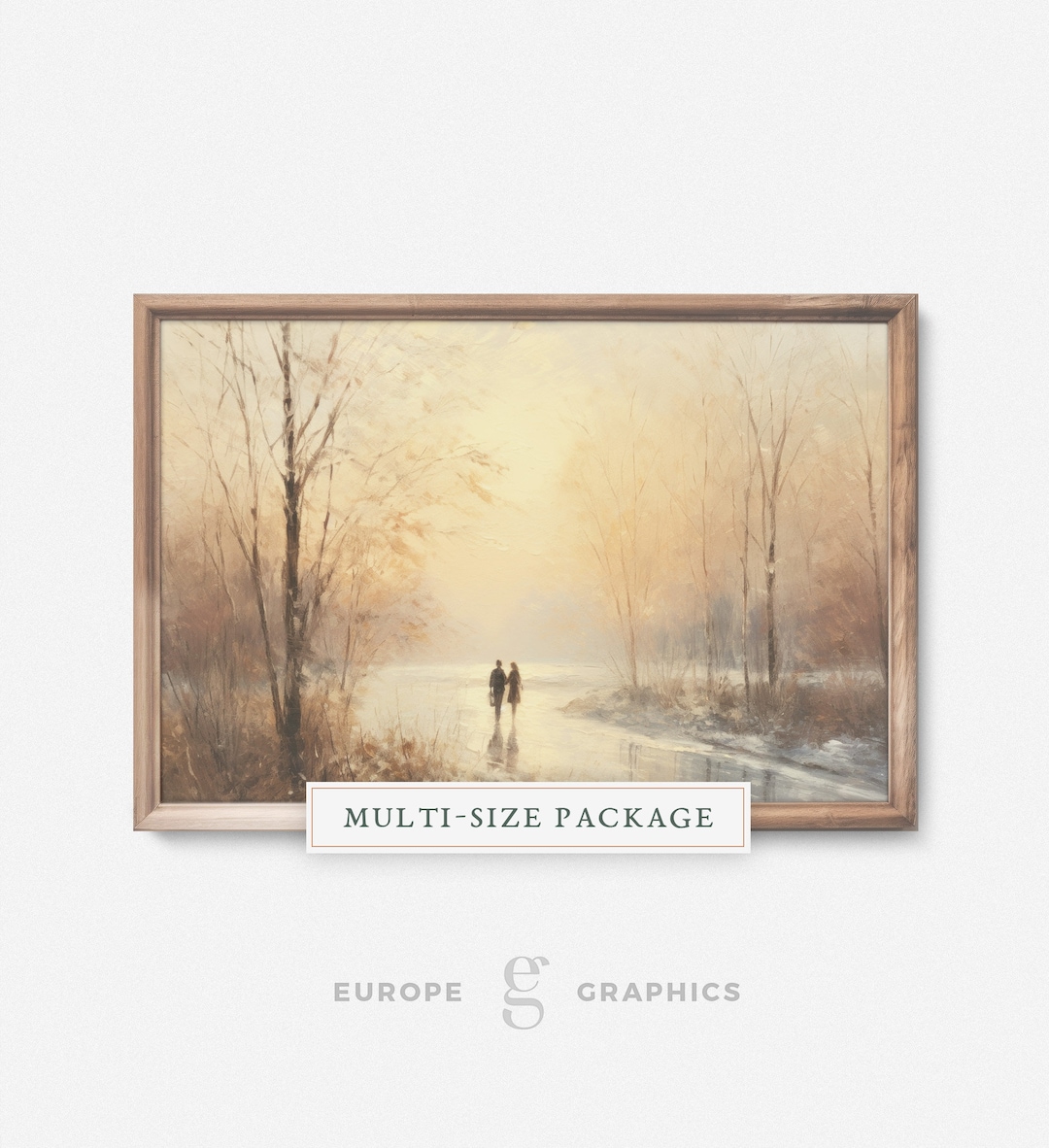 Printable Winter's Pathway Love Couple Landscape Digital Artwork ...