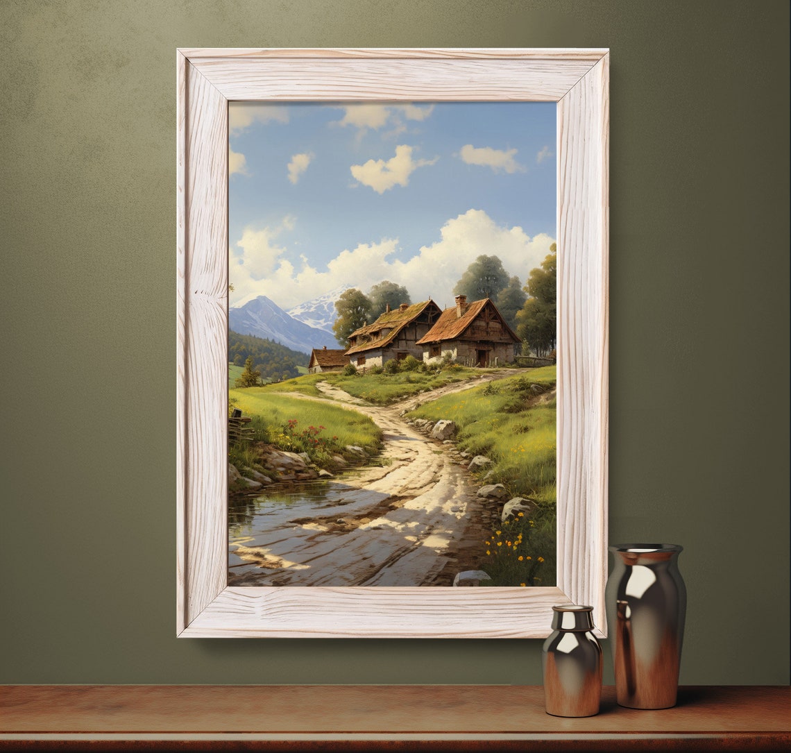 Printable Alpine Retreat Rustic House Digital Artwork, Digi Art ...