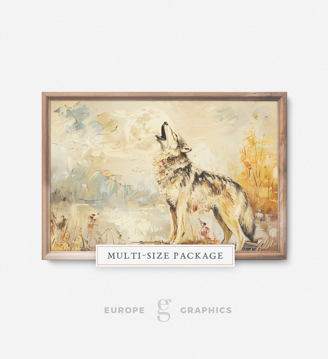 Printable Lunar Wolf Howling Wolf Landscape Digital Artwork, Nature ...