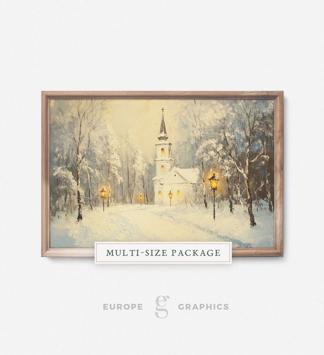 Printable Winter Church Glow Christian Religious Art, Landscape Digital ...