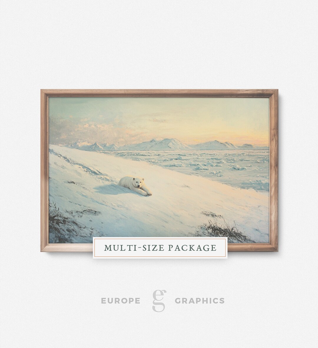 Printable Arctic Solitude Polar Bear Snowy Landscape Digital Artwork ...