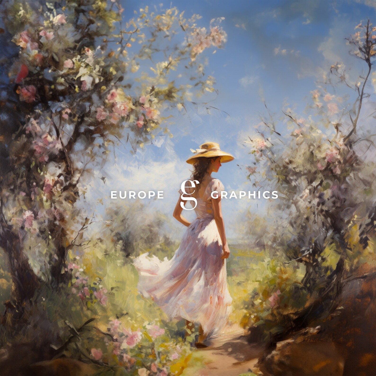 Printable Garden Grace Lady in a Dress Landscape Digital Artwork, Digi ...