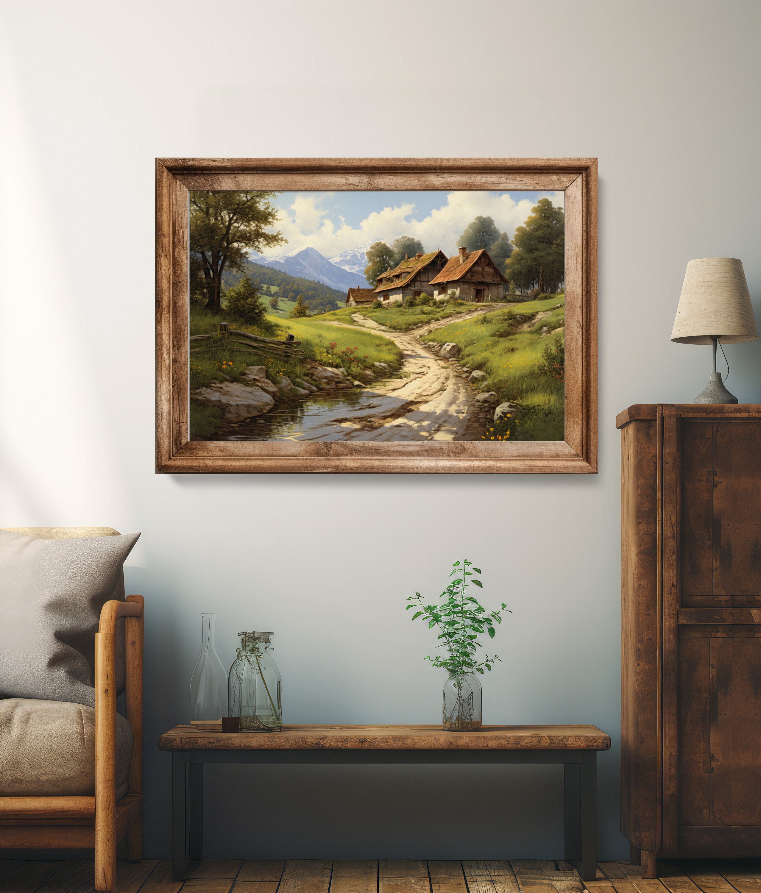 Printable Alpine Retreat Rustic House Digital Artwork, Digi Art ...