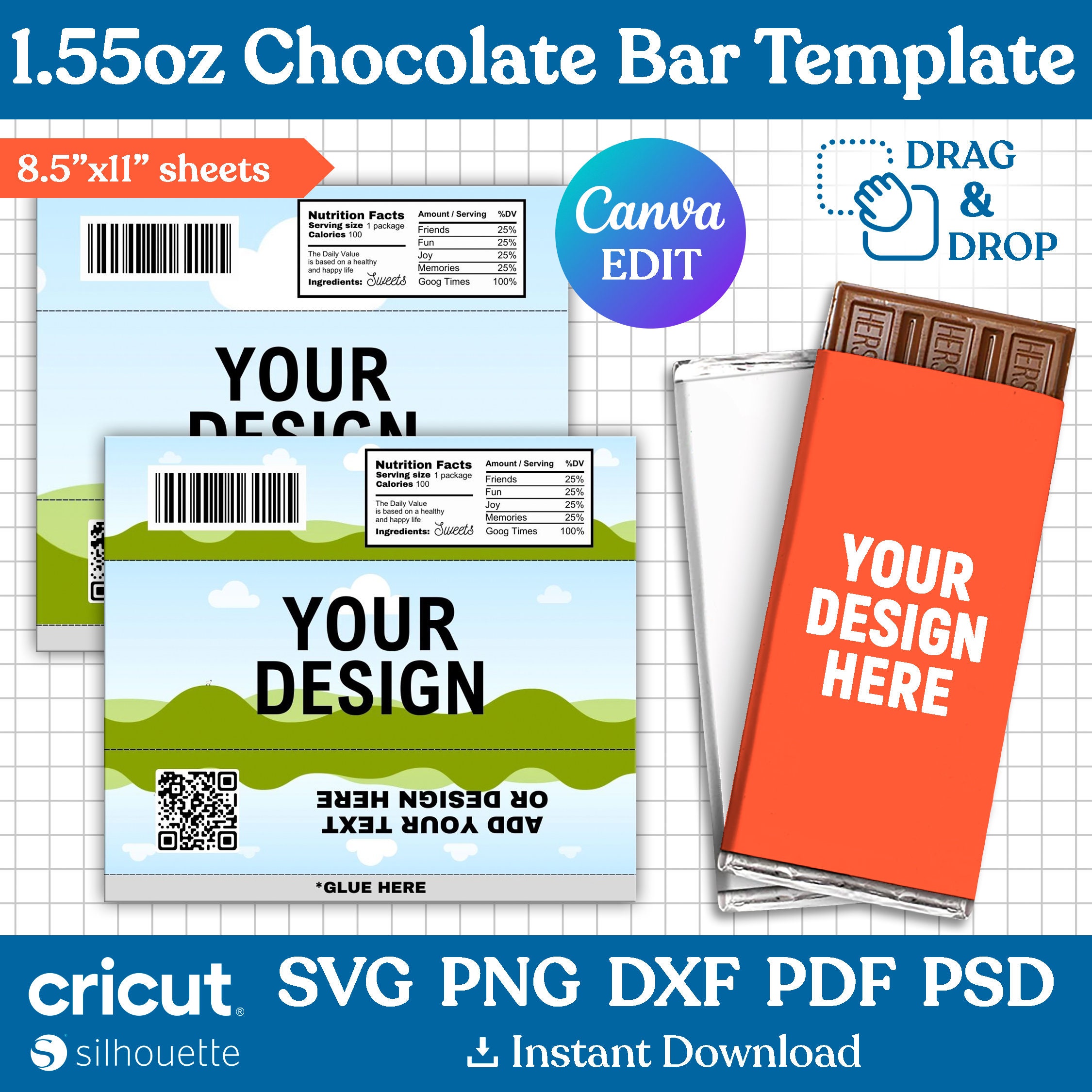 1.55oz Chocolate Bar Wrapper Template, Candy Bar Wrapper, Chocolate ...