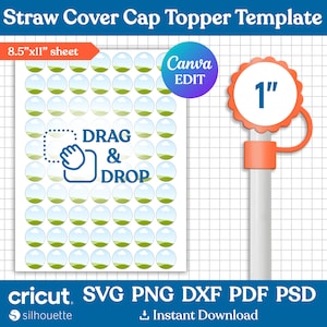 Flower Straw Cover Cap Topper Template, Straw Template Svg, Straw ...