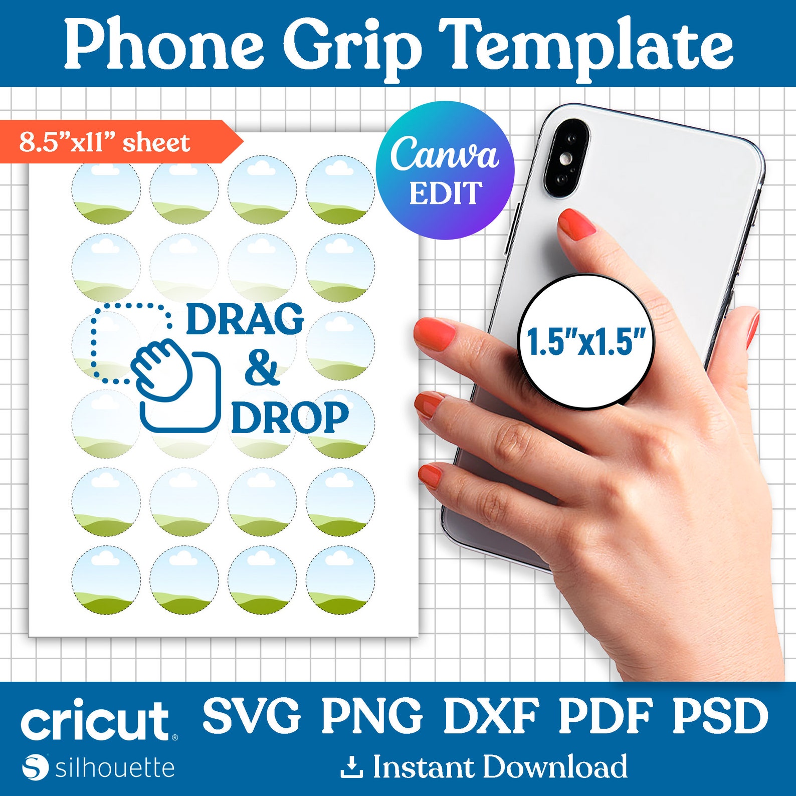 Phone Grip Template, Phone Grip Blank Template, Phone Grip Svg, Phone ...