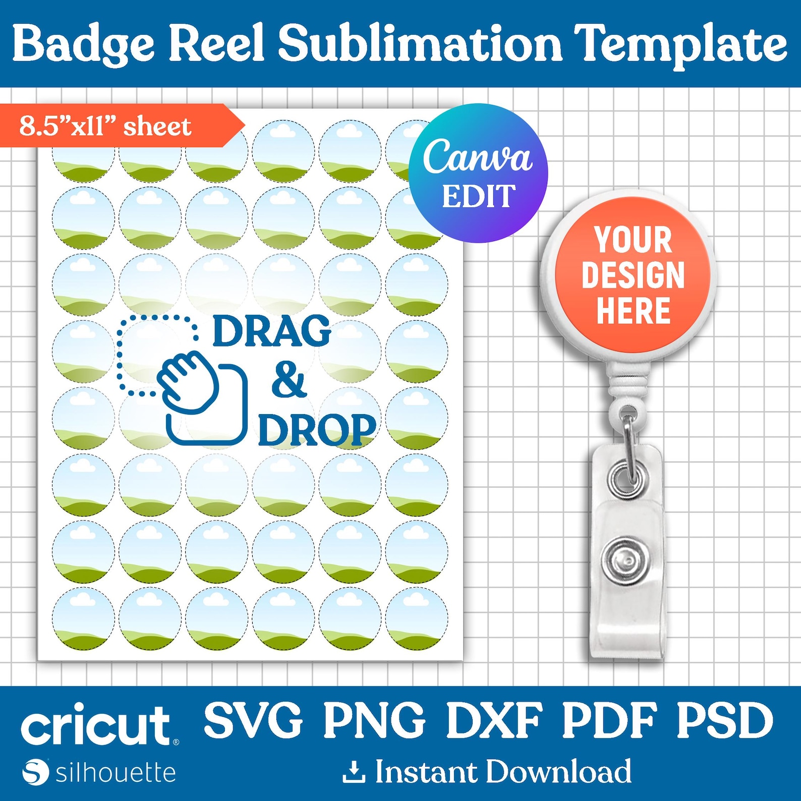 Badge Reel Sublimation Template, Badge Reel Template, Badge Reel Circle ...