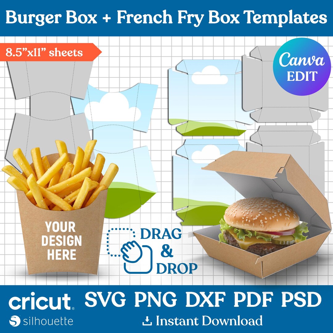 French Fry Box Template, Burger Box Template, Snack Box Template, Food ...