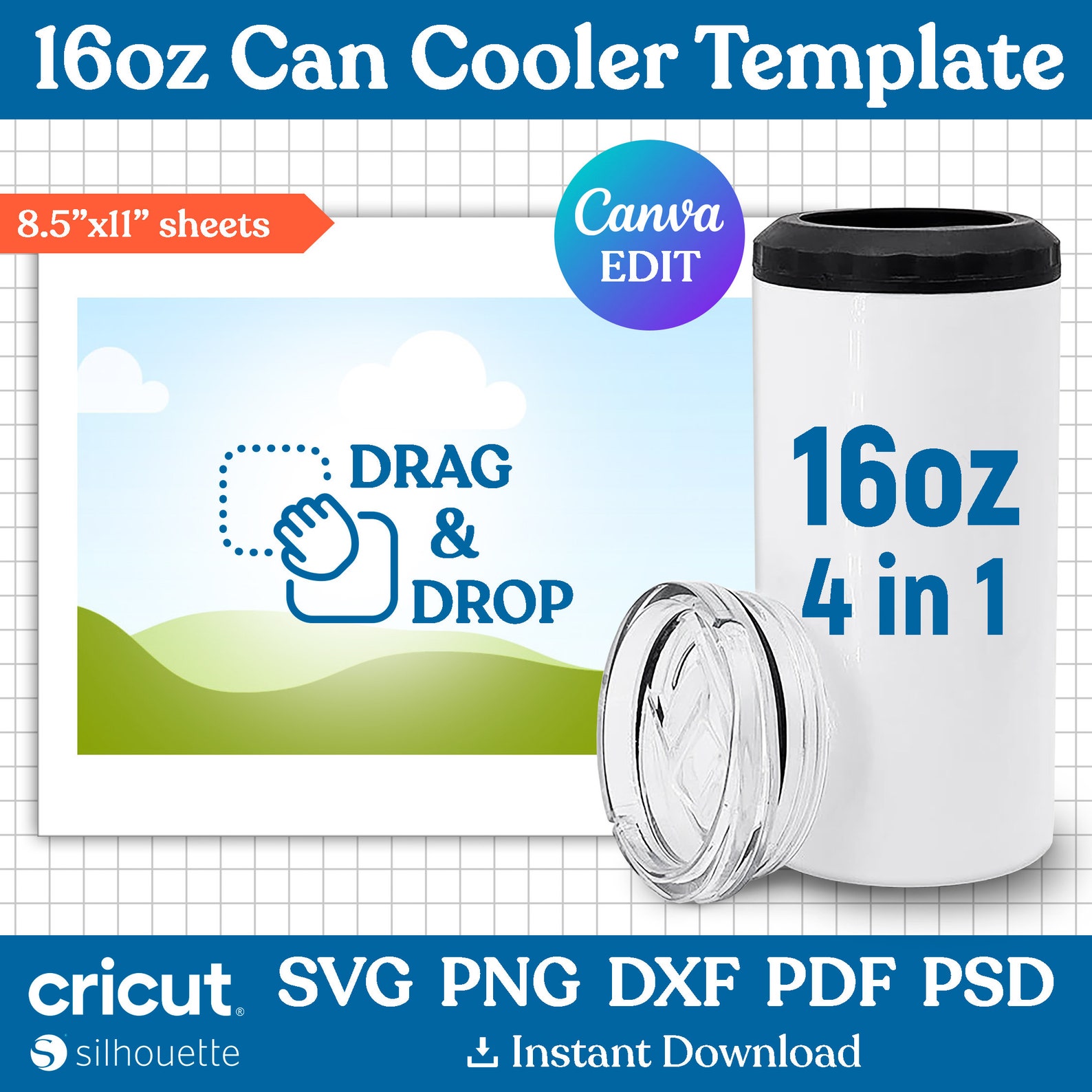 16oz Can Cooler Template, 4 in 1 Can Cooler Tumbler, Beer Cooler ...