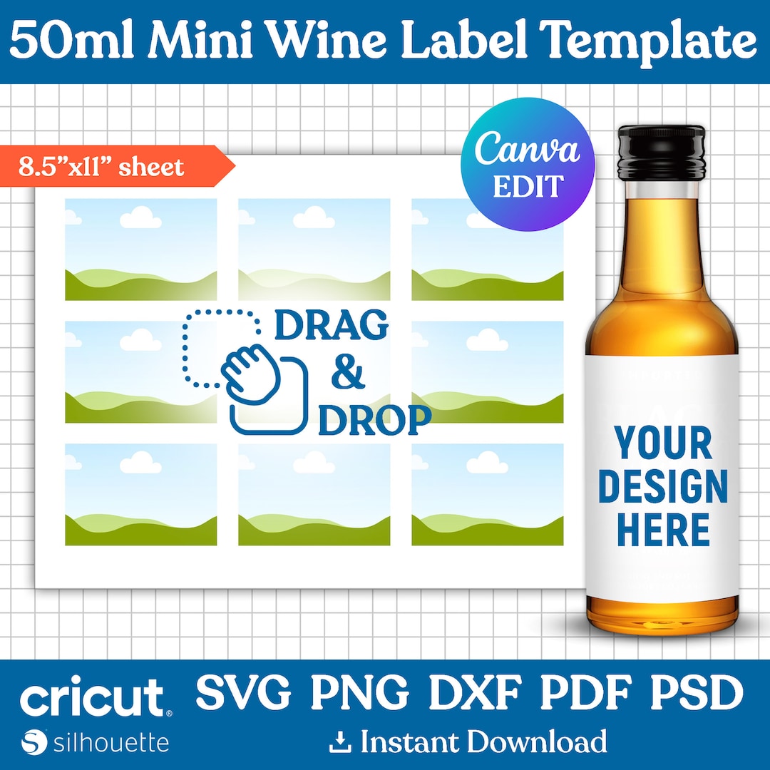 Mini Wine Bottle Label Template, 50 Ml Liquor Label Template, Wine ...