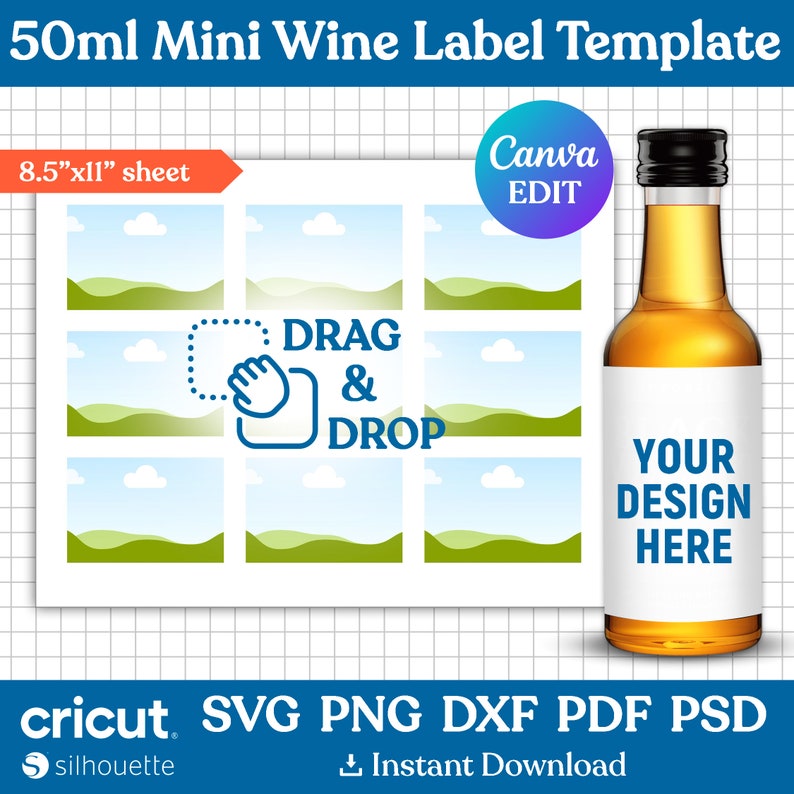 Mini Wine Bottle Label Template, 50 Ml Liquor Label Template, Wine ...