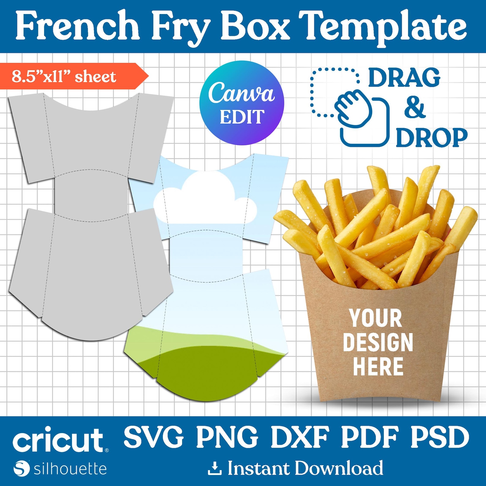French Fries Box Template, Snack Box Template, Fried Potato Box ...