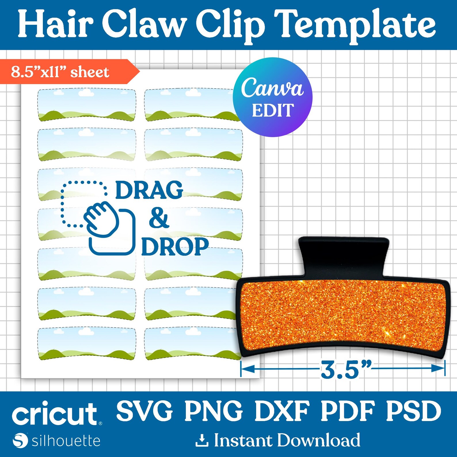 Hair Claw Clip Template BUNDLE, Hair Claw Clip Sublimation Template ...