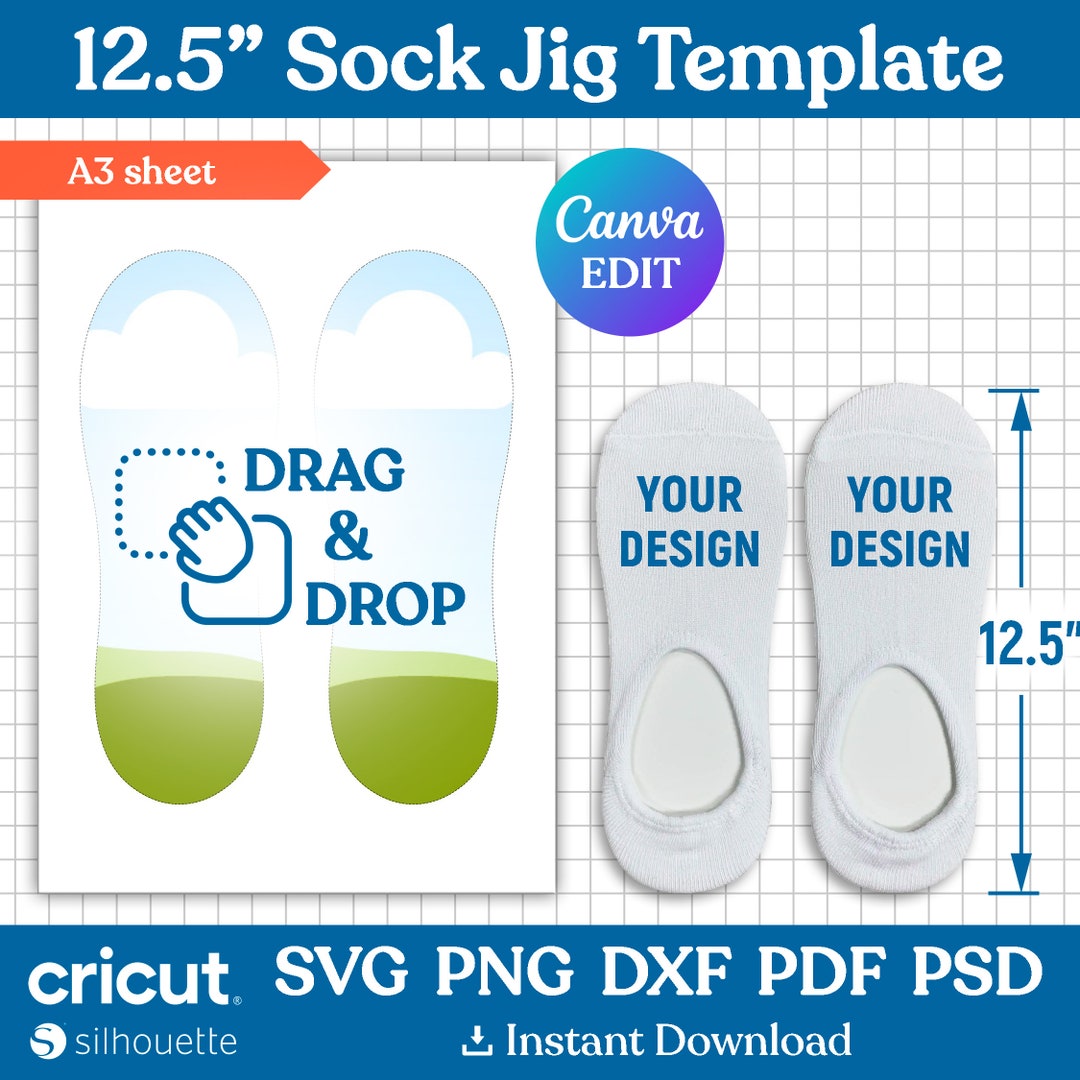 12.5" Sock Jig Template, Sock Jig Sublimation, Sock Insert Template ...