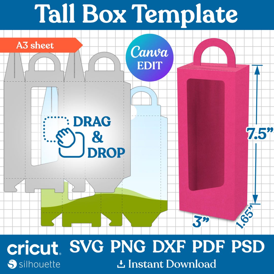 Tall Box Template, Tall Box Svg, Box With Handle Template, Doll Box ...