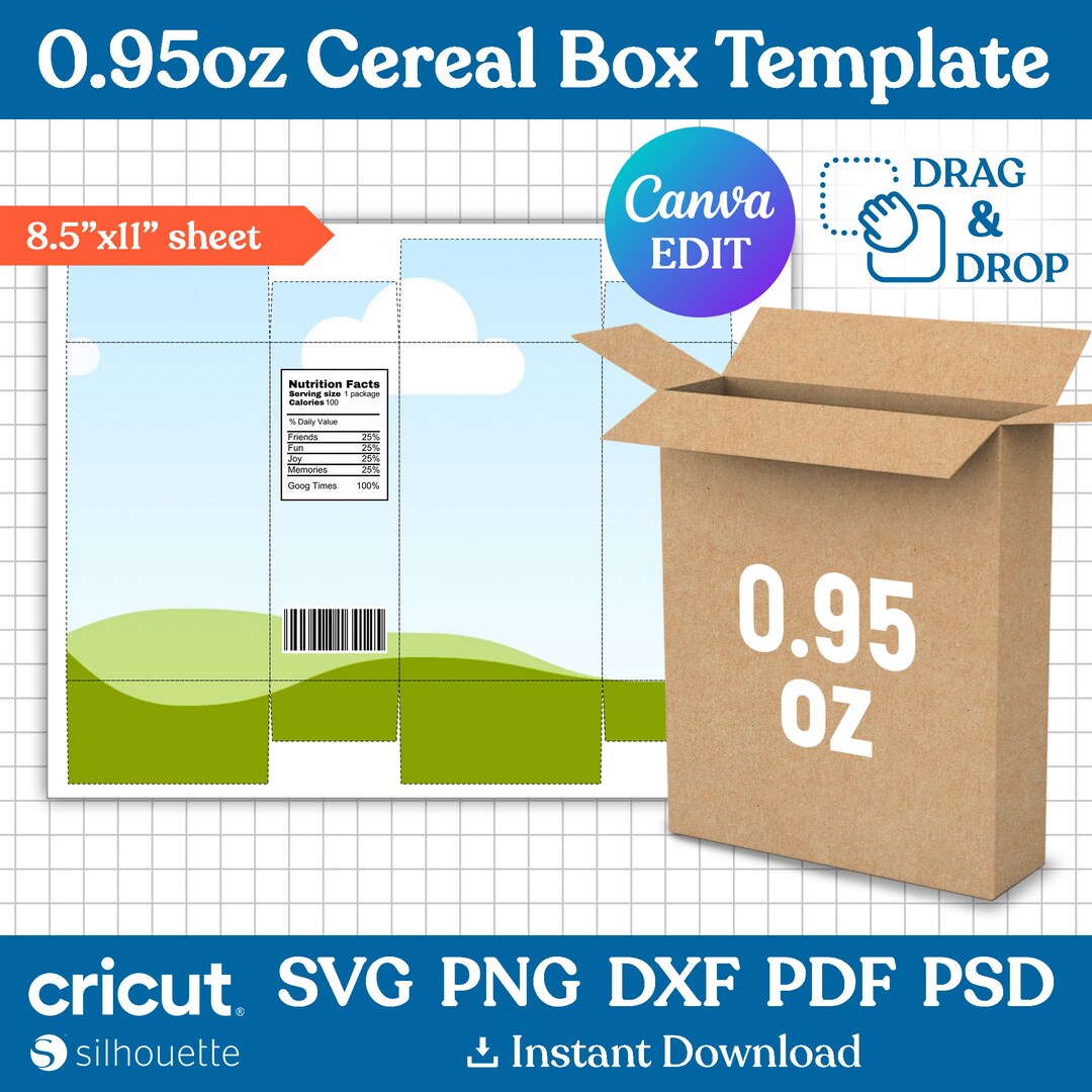 0.95 Oz Cereal Box Template, Cereal Box Svg, DIY Cereal Packaging ...