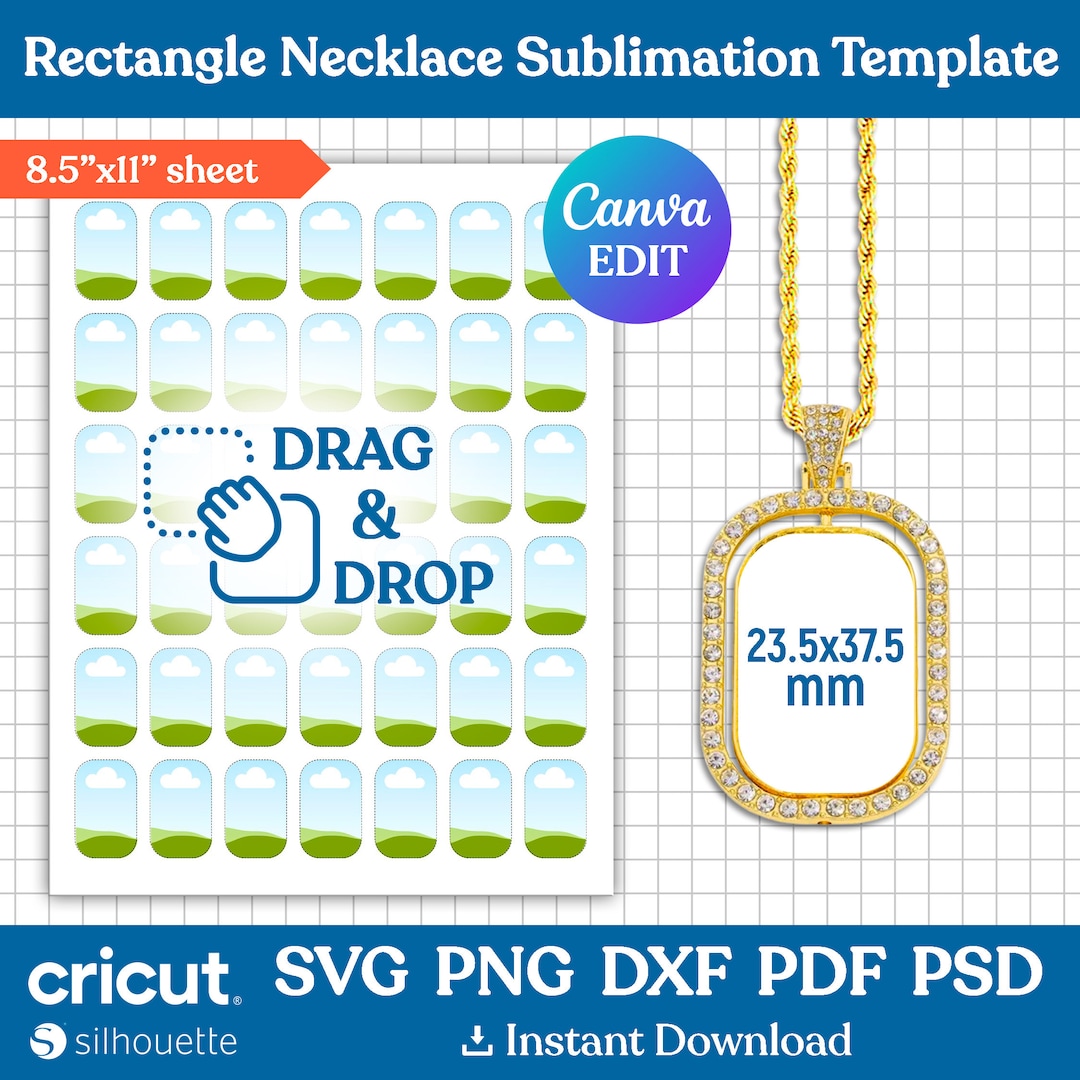Rotating Rectangle Necklace Sublimation Template, Sublimation Photo ...