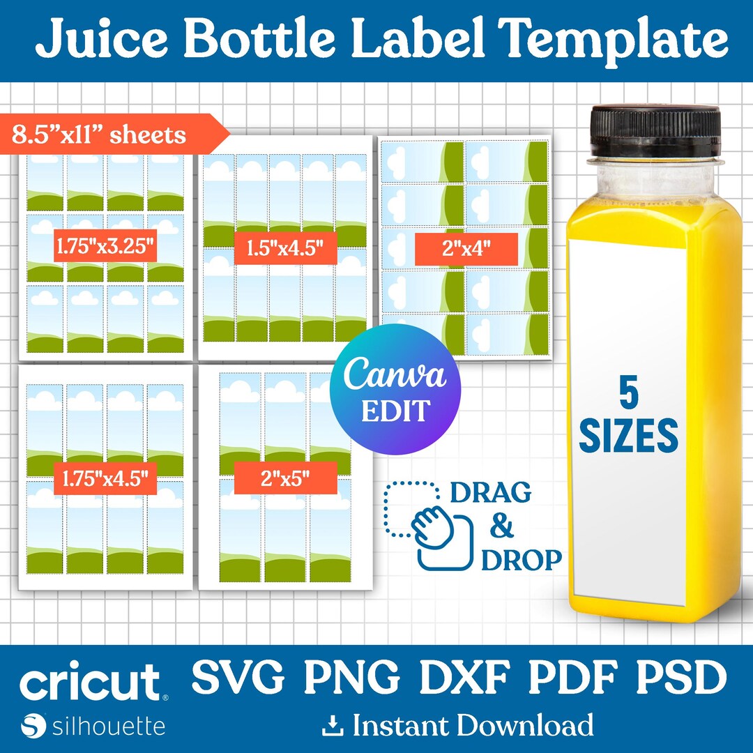 Juice Bottle Label Template BUNDLE, Juice Label Sticker Template, Juice ...