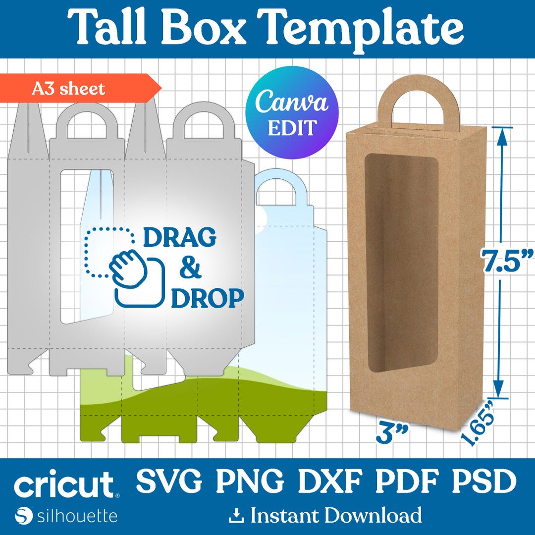 Tall Box Template, Tall Box Svg, Box With Handle Template, Doll Box ...