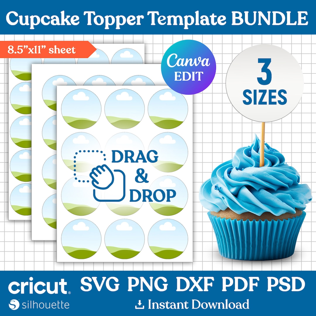 Cupcake Topper Template BUNDLE, Birthday Cake Topper Template, Cupcake ...