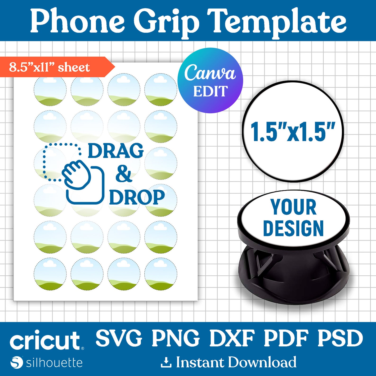 Phone Grip Template, Phone Grip Blank Template, Phone Grip Svg, Phone ...