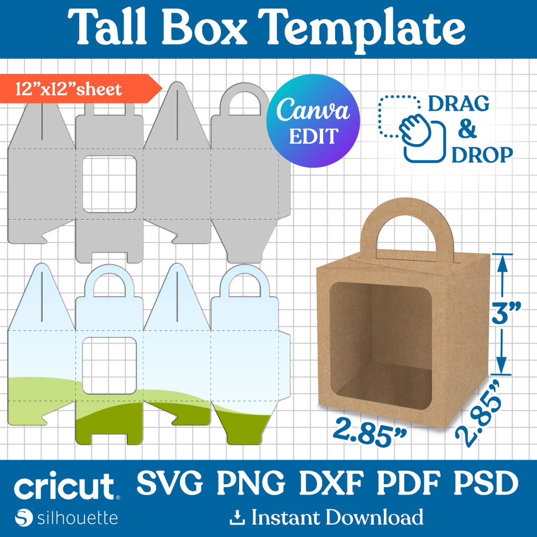 3" Tall Box Template, Tall Box Svg, Box With Handle Template, Gift Box ...