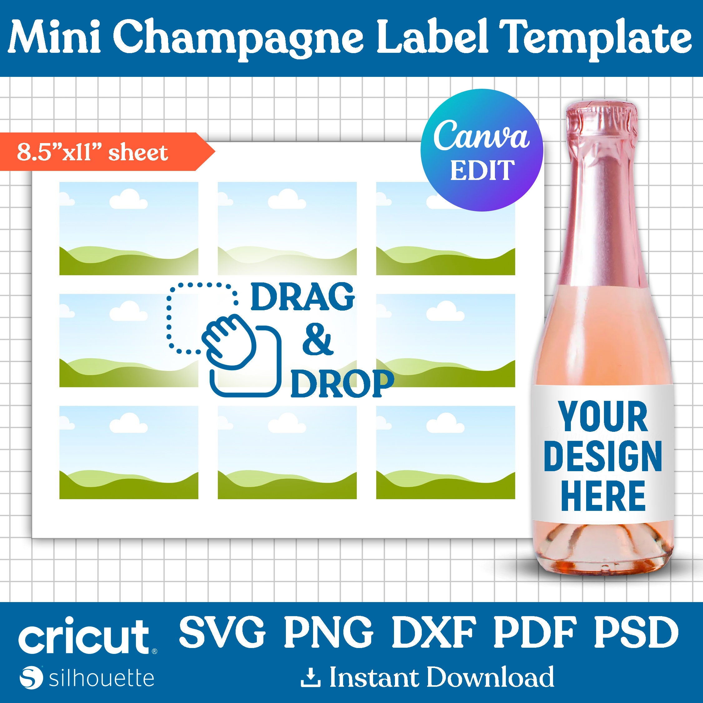 Mini Champagne Label Template, Mini Wine Bottle Label, Wine Label Svg ...