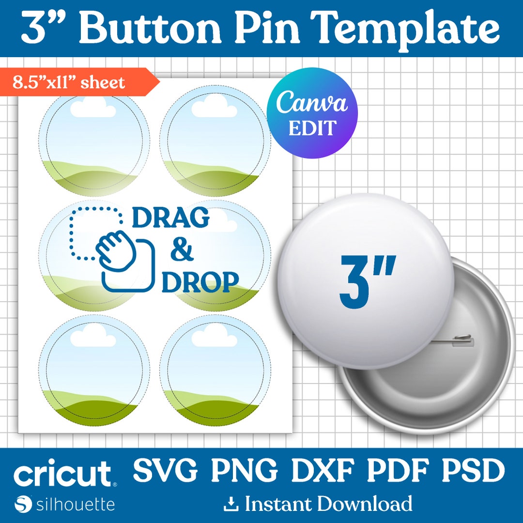 3" Button Pin Template, Button Pin Svg, Button Pin Blank, Sublimation Button Pin Template, Badge ...