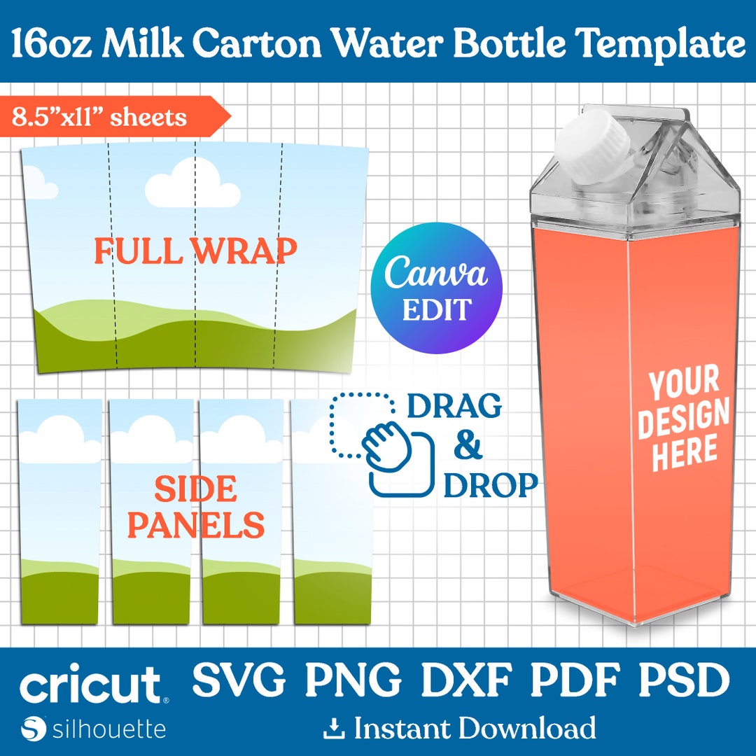 16oz Milk Carton Template, 16oz Acrylic Water Bottle Wrapper, 500 Ml ...