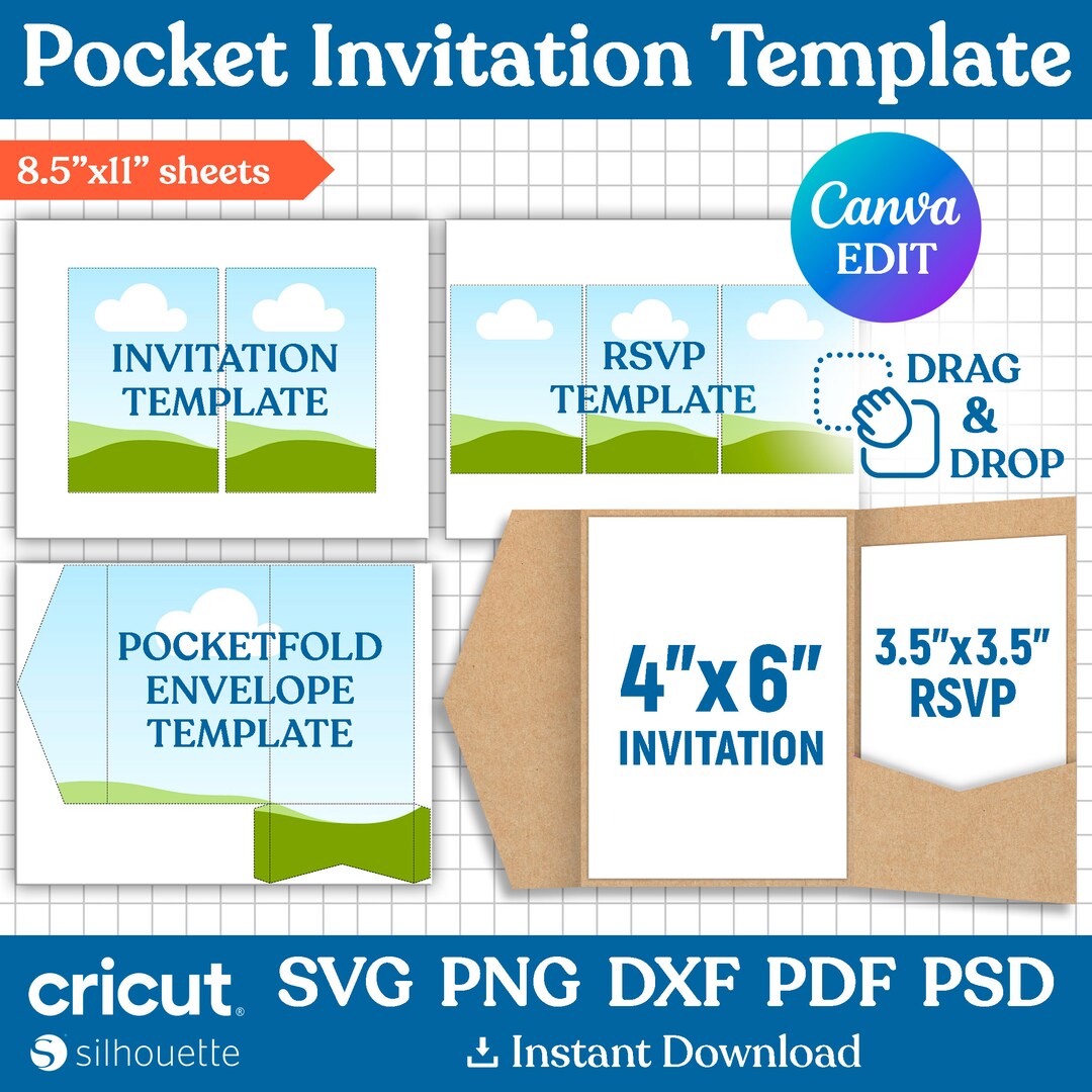 Pocketfold Template, 4x6 Inch Pocket Wedding Invitation Template ...
