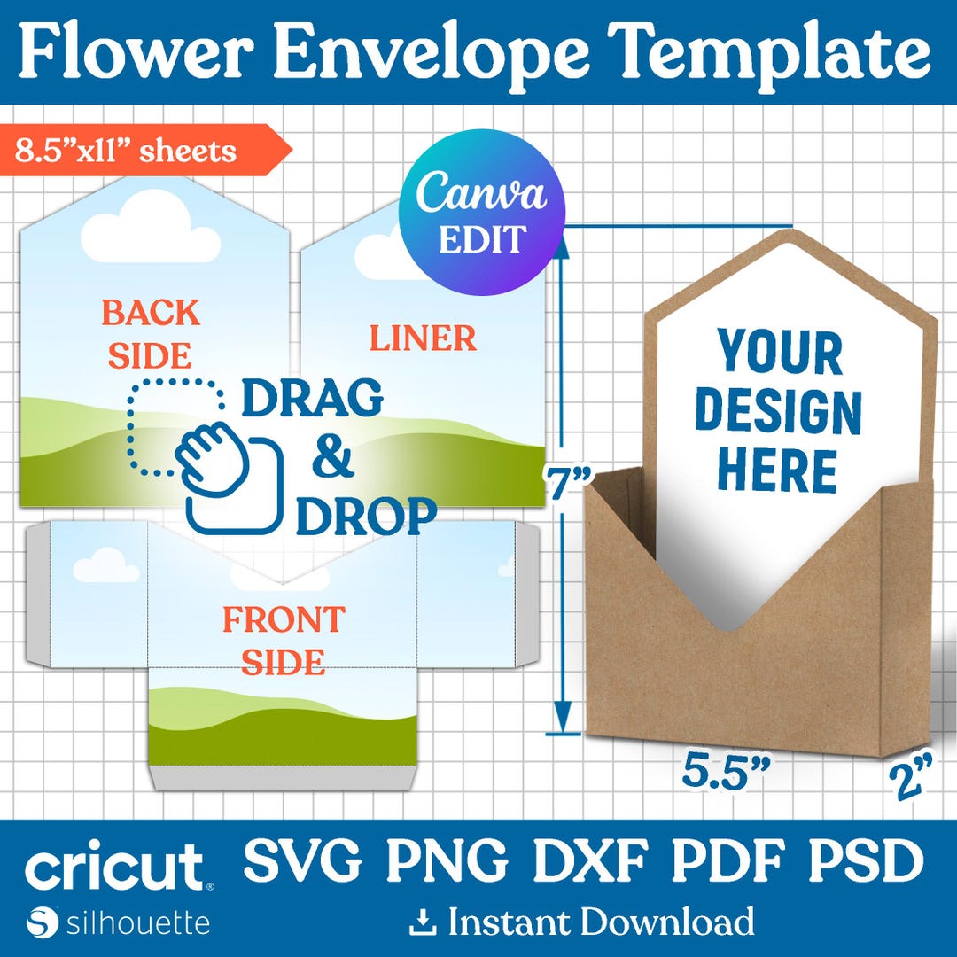 Flower Envelope Template, Flower Envelope Box, Flower Box Packaging ...