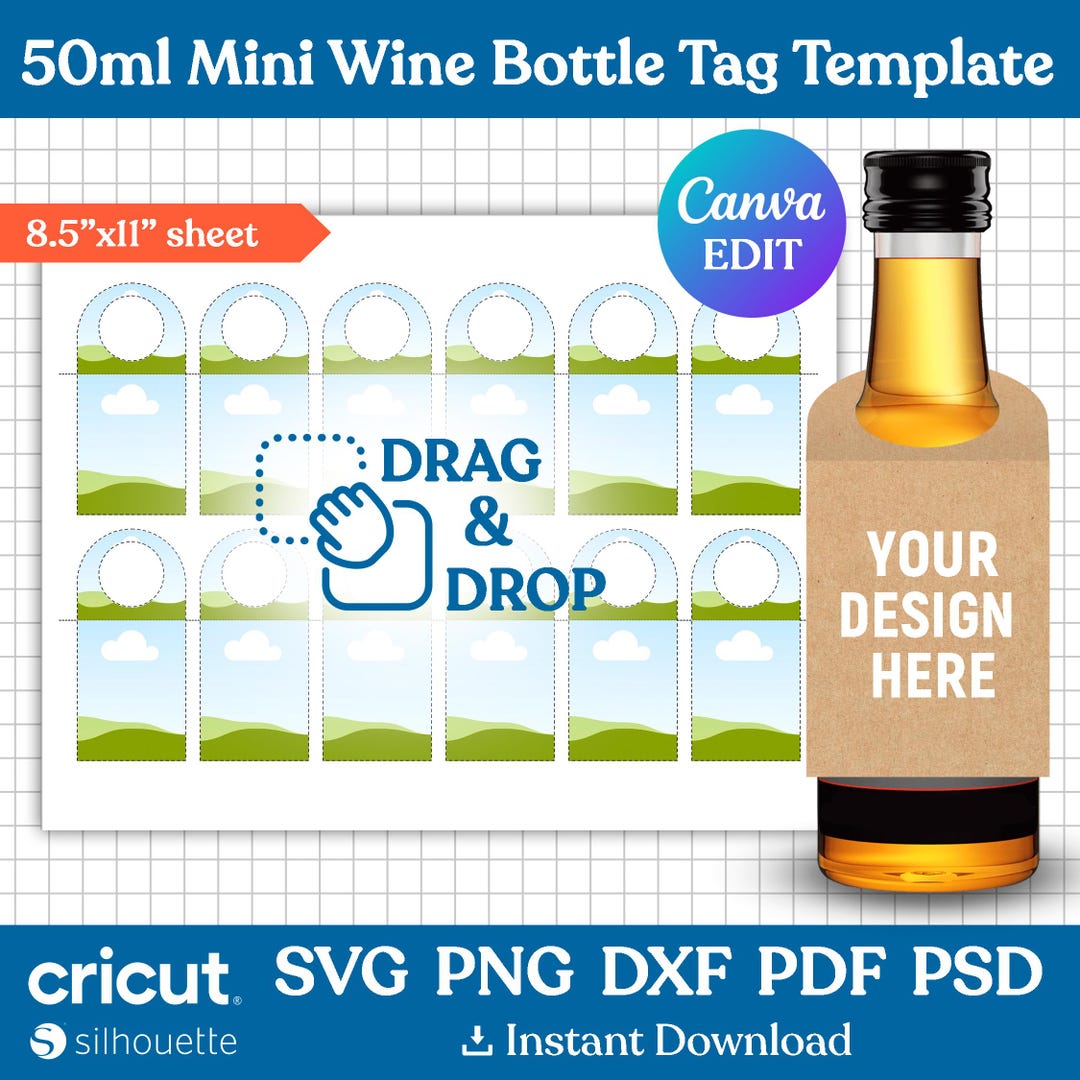 1.7oz, 50ml Mini Wine Bottle Tag Template, Wine Gift Tag Template, Wine ...
