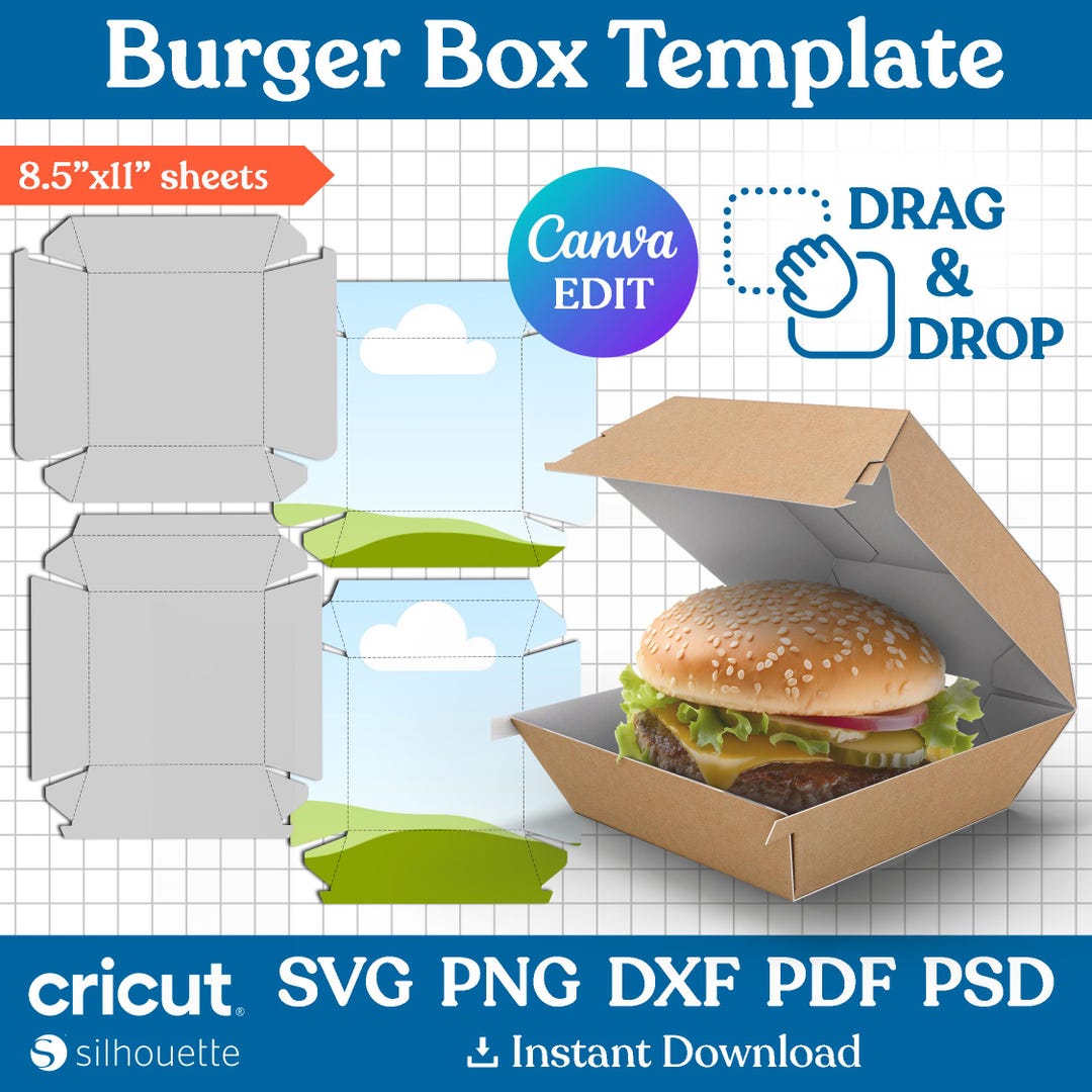 Burger Box Template, Hamburger Box Template, Cheeseburger Box Template ...