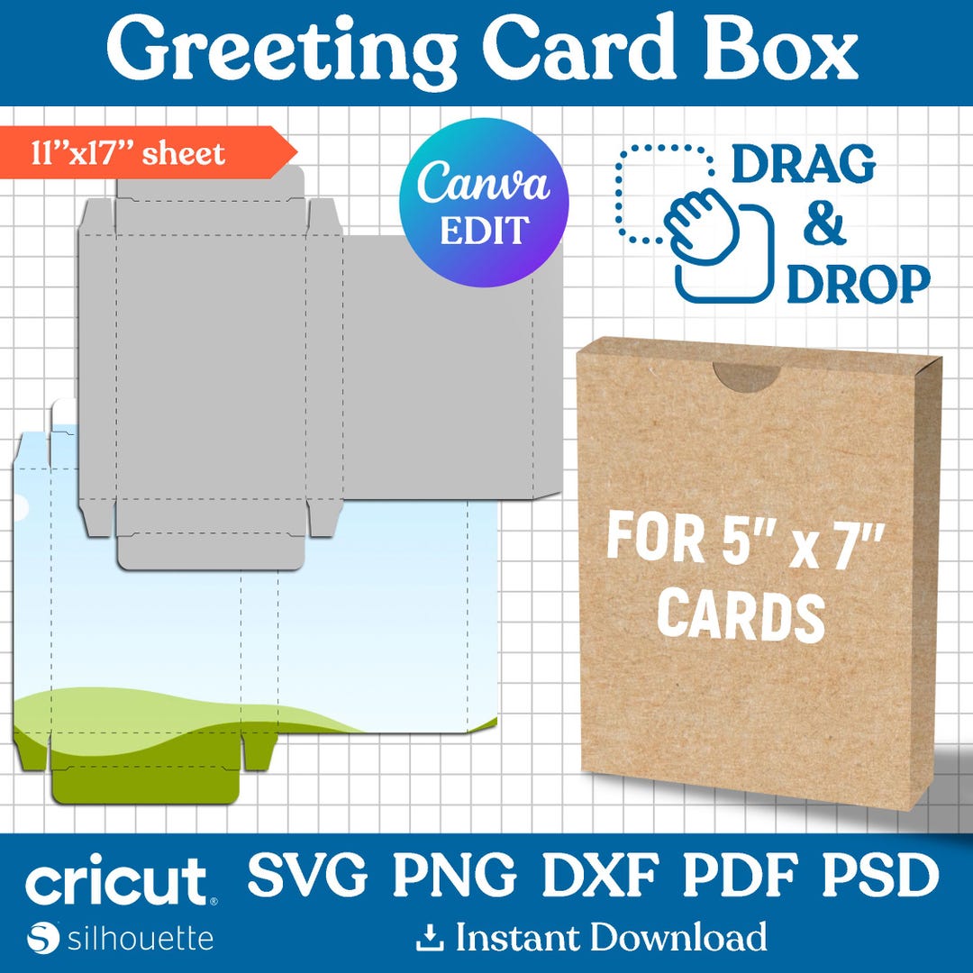 5x7 Inch Greeting Card Box Template, Invitation Box, Greeting Card ...