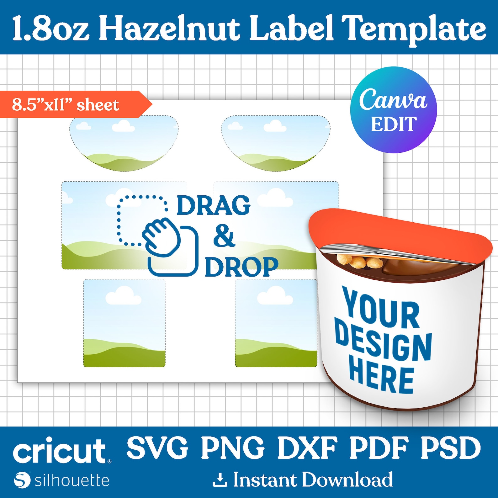 1.8oz Hazelnut Treat Label Template, Hazelnut Cocoa Spread & Biscuit ...
