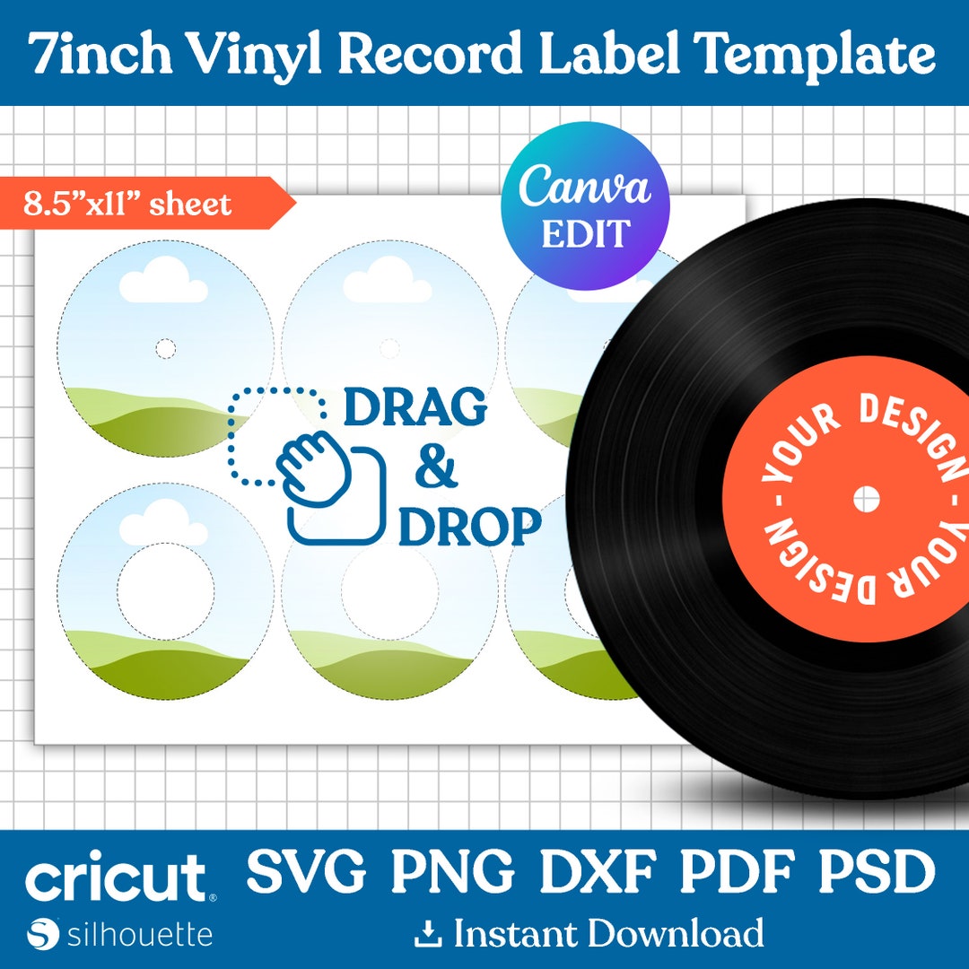7 Inches Vinyl Record Template, Vinyl Record Label Template, Record ...