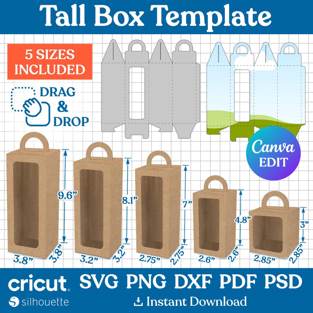 Tall Box Template BUNDLE, Tall Box Svg, Box With Handle Template, Gift ...