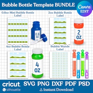 Bubble Bottle Label Template BUNDLE, 0.6 Oz, 2 Oz, 4 Oz Bubble Bottle ...