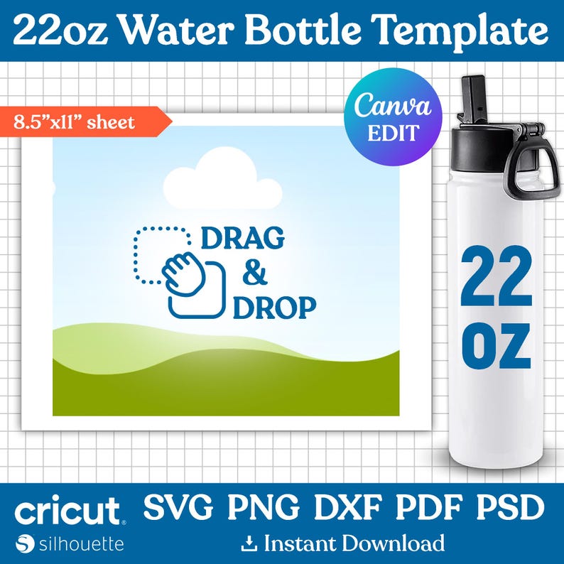 Tumbler Template Svg, 22oz Water Bottle Template, Sports Water Bottle ...
