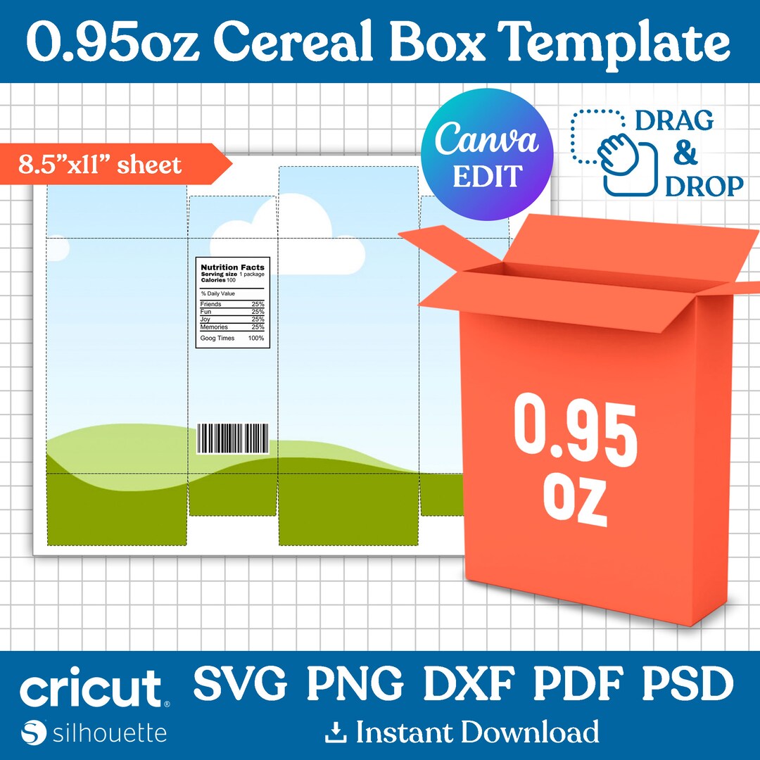 0.95 Oz Cereal Box Template, Cereal Box Svg, DIY Cereal Packaging ...