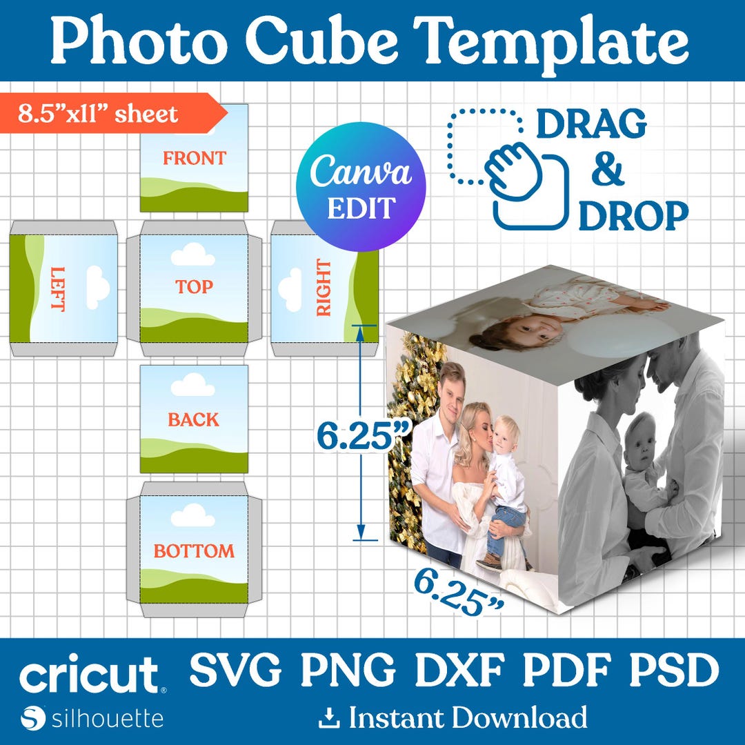 Photo Cube Template, Custom Photo Cube Box, Photo Box Template, 3D Cube ...