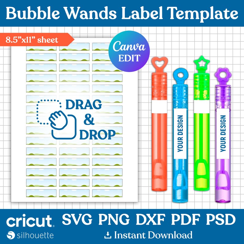 Bubble Wands Label Template, Bubble Bottle Label Template, Kids Party ...