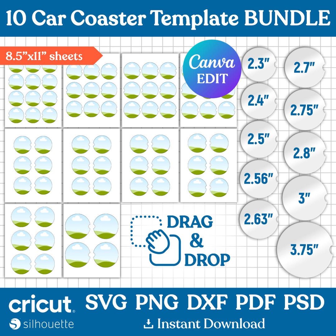 Car Coaster Template BUNDLE, Car Cup Coaster Template, Car Coaster ...
