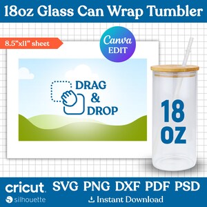 25oz Glass Can Straight Wrap Template, 18oz Glass Can Sublimation ...